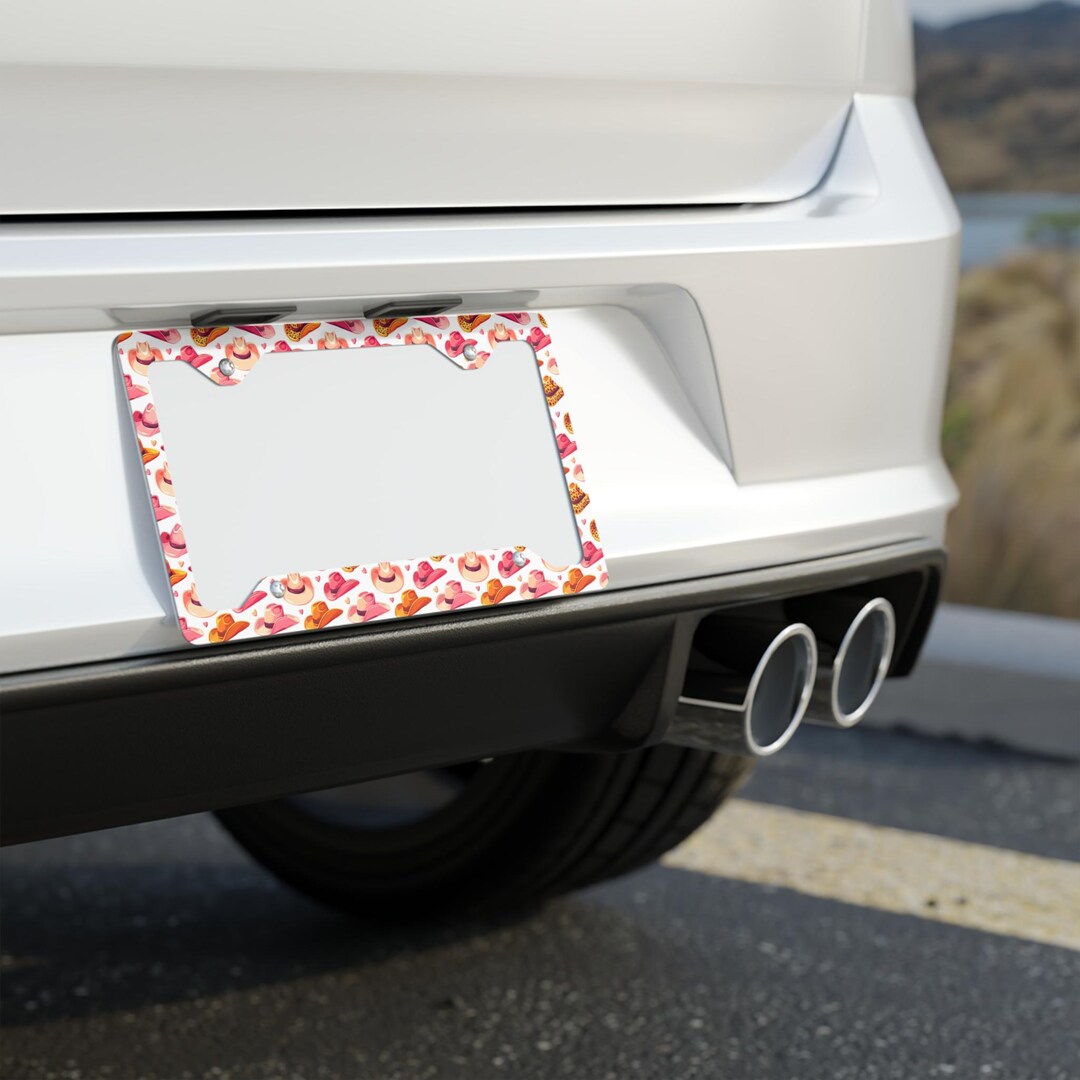 Cowgirl Hats License Plate Frame, Colorful Hearts, SUPER SLIM ALUMINUM ...