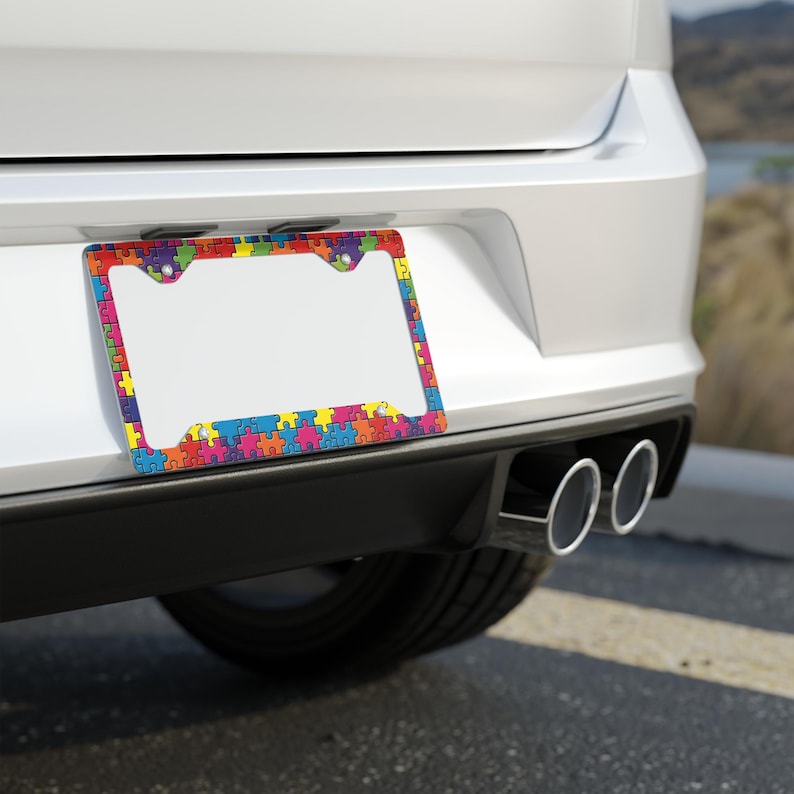Autism Awareness License Plate Frame, Colorful Puzzle Piece Design ...