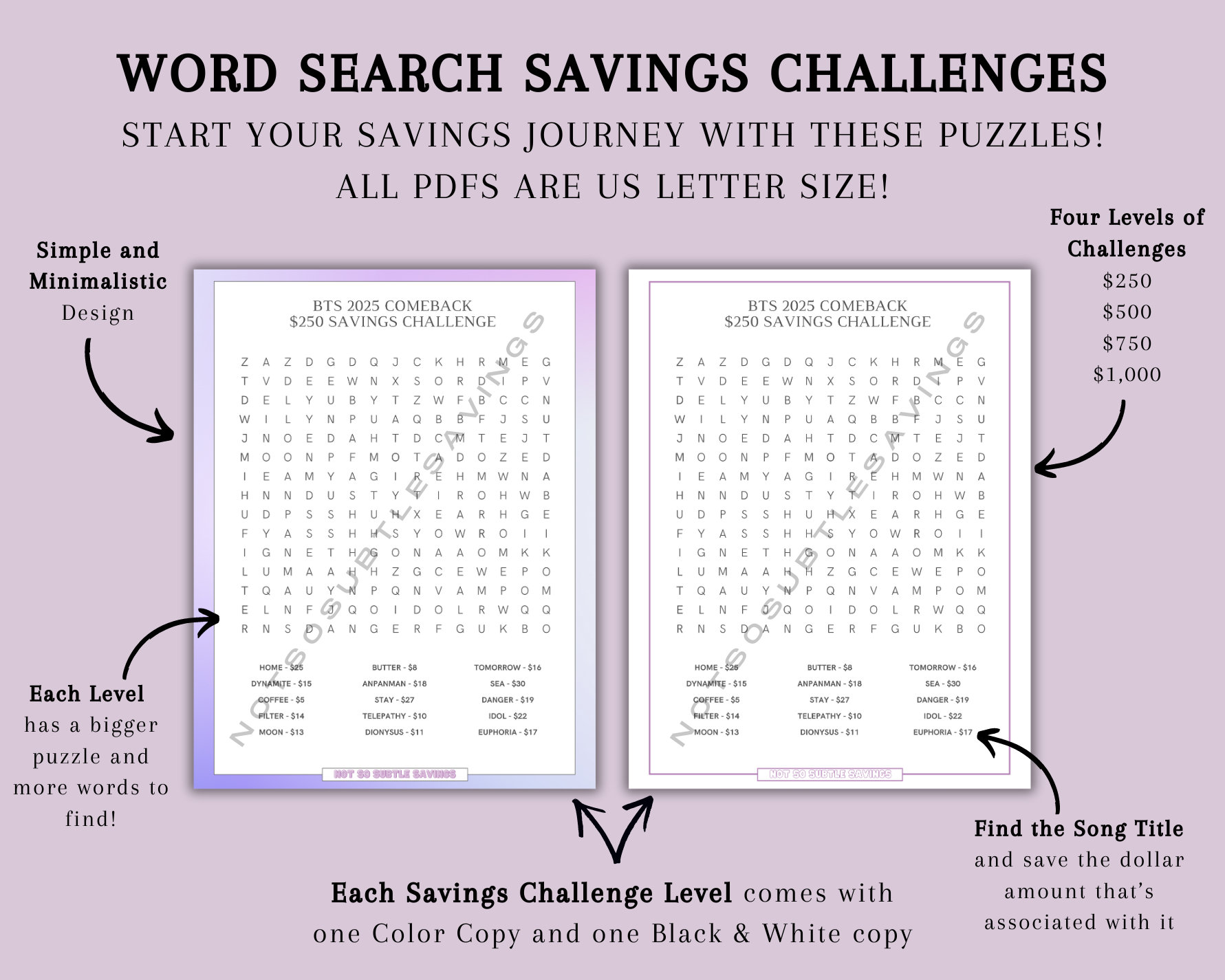 BTS 2025 Comeback Savings Challenge | Word Search Savings Challenge - Etsy