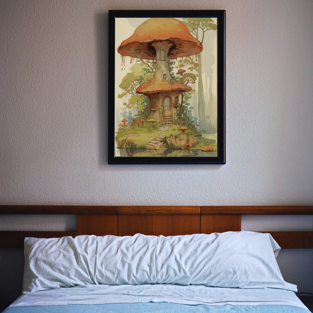 Ethereal Rustic Mushroom Cottage Haven Wall Print - Etsy