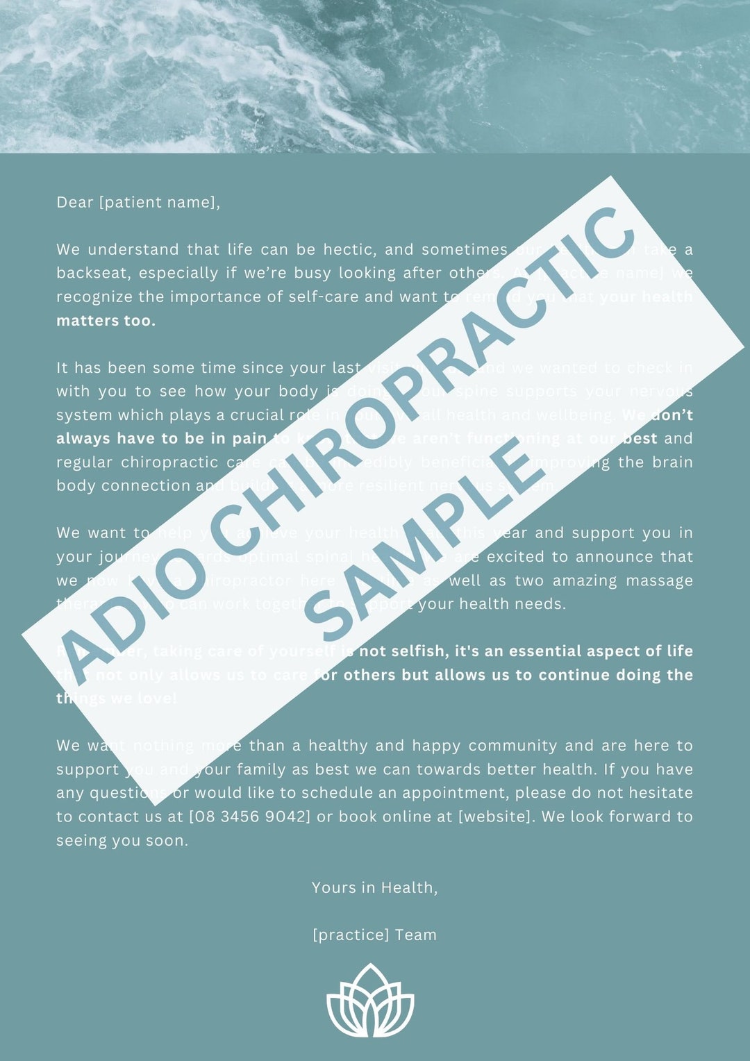 Chiropractic Patient Recall Template - Etsy