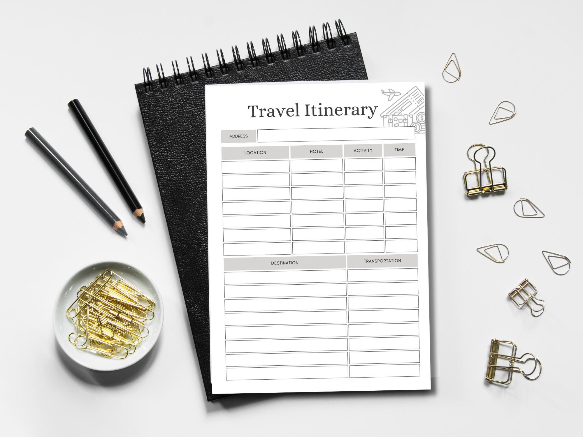 Simple Travel Itinerary Printable, Travel Planner Template, Vacation ...