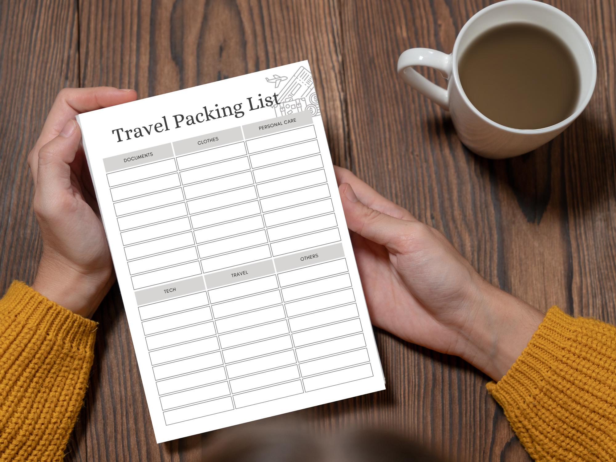 Printable Travel Packing List - Travel Documents, Clothes and Shoes ...