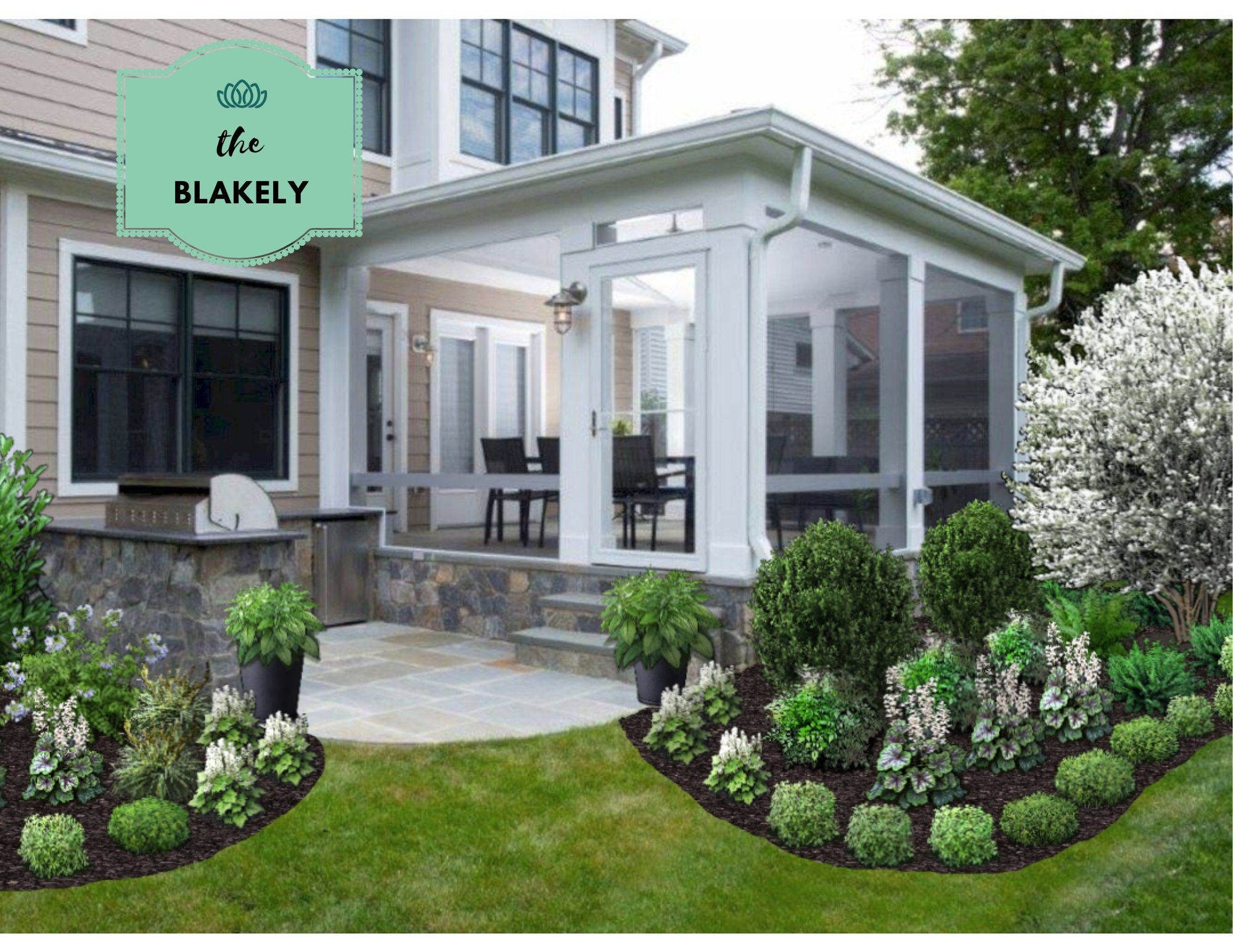 The Blakely | Native Shady Patio Landscape Design | Zones 5 Zone 6 Zone ...