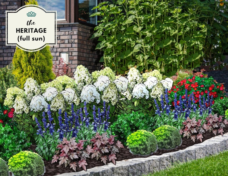 The Heritage Cottage Garden Design - Red, White & Blue Flower Plan ...