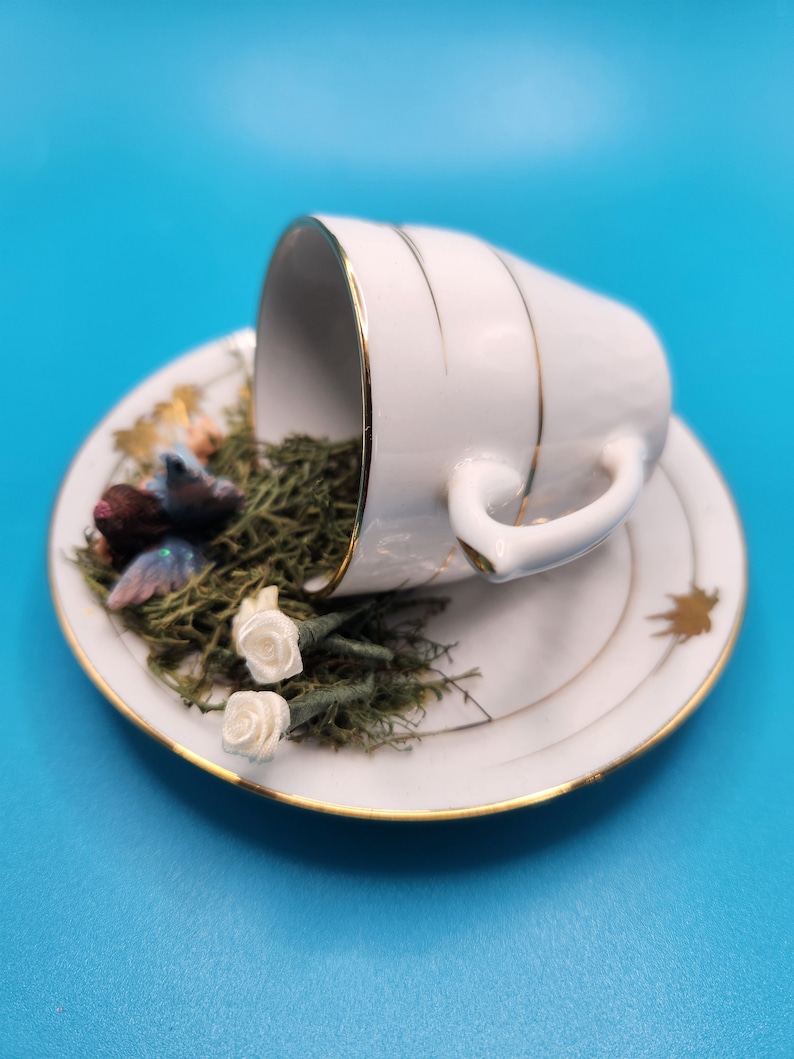 Vintage Teacup Fairy White and Gold With Lounging Blue Fairy - Etsy
