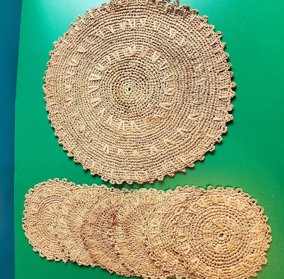 Vintage Seagrass Rattan Woven Coaster Set of 7 - Etsy