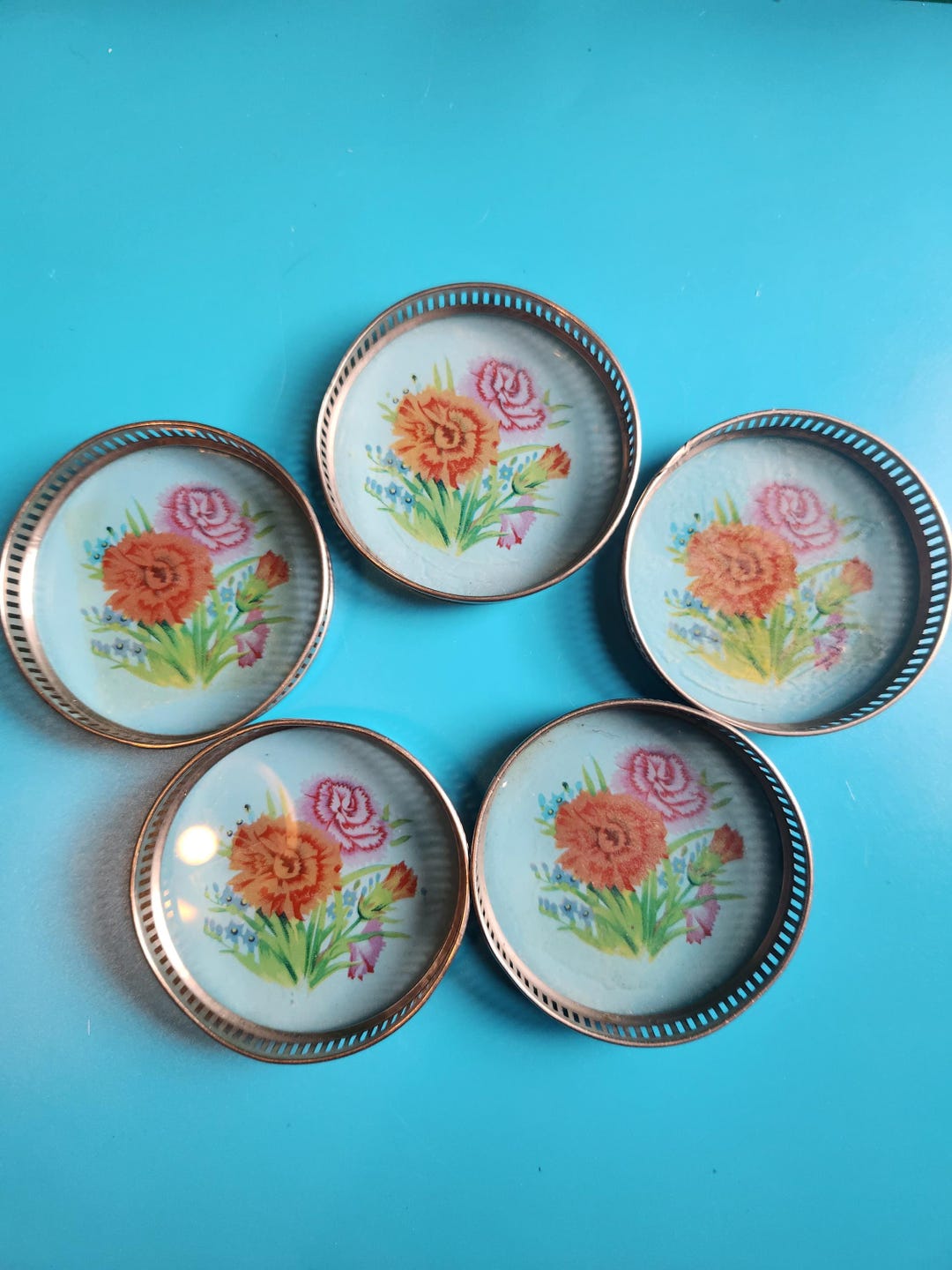 Vintage Metal Rim Coasters Lot of 5 - Etsy