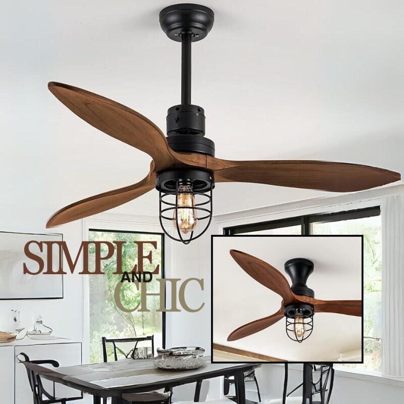 Simple and Chic Wooden Ceiling Fan Light, 52in Industrial Outdoor ...