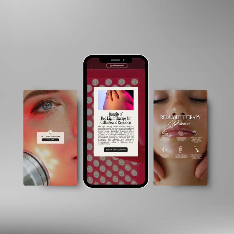 Red Light Therapy Instagram Templates, LED Facial Treatment Social ...