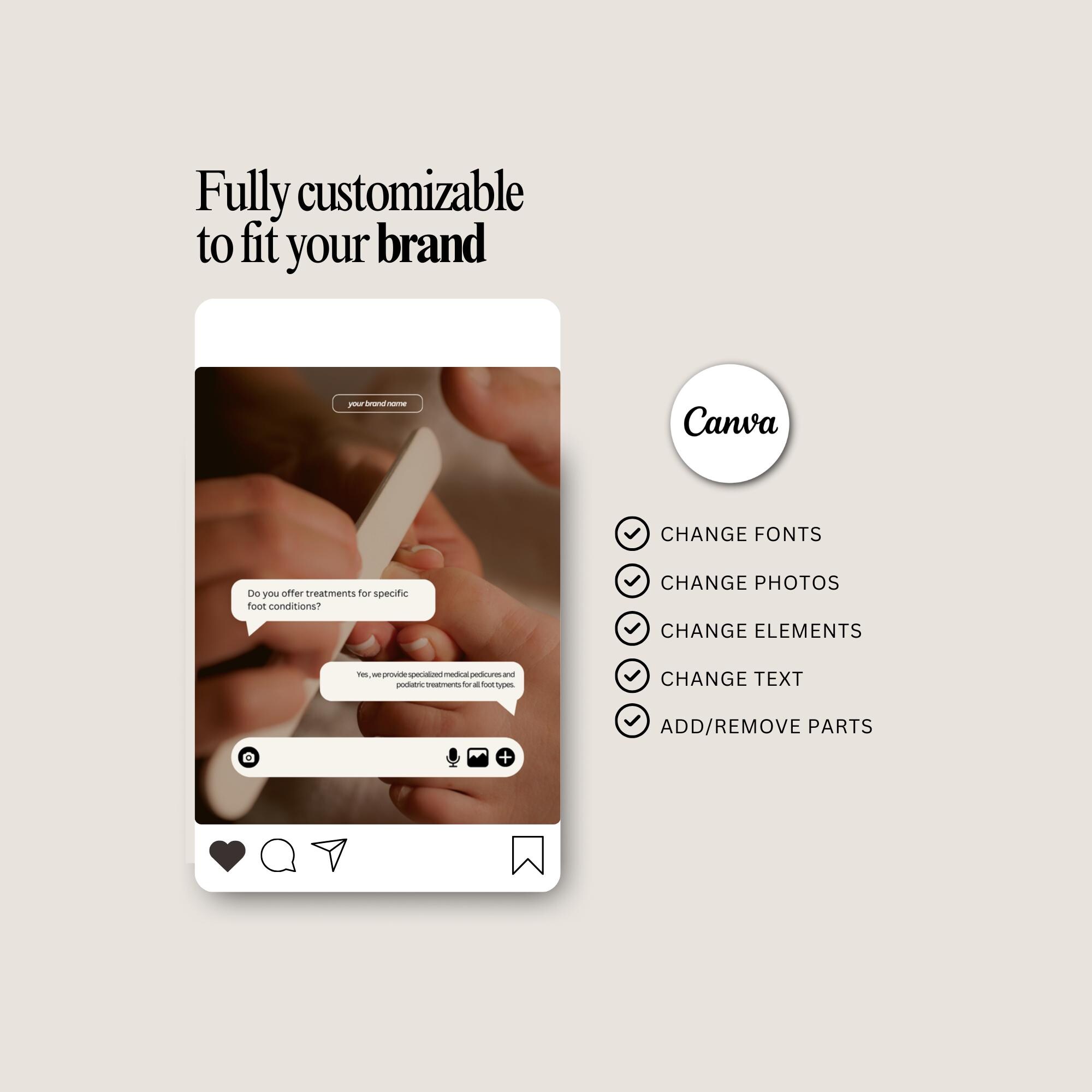 Pedicure Instagram Post Templates, Podiatrist Social Media Content ...