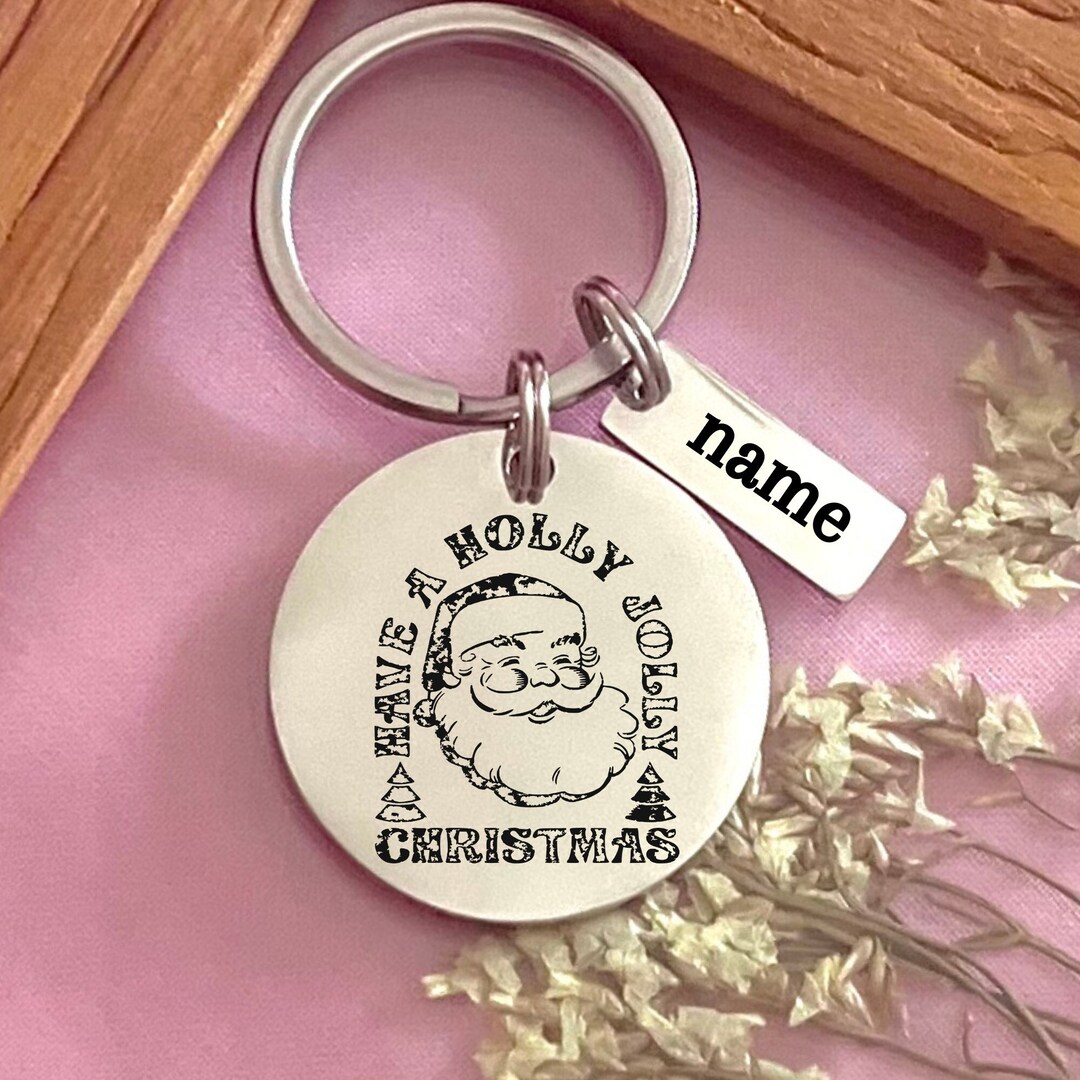 Custom Holly Jolly Stainless Steel Keyring - Personalized Santa ...