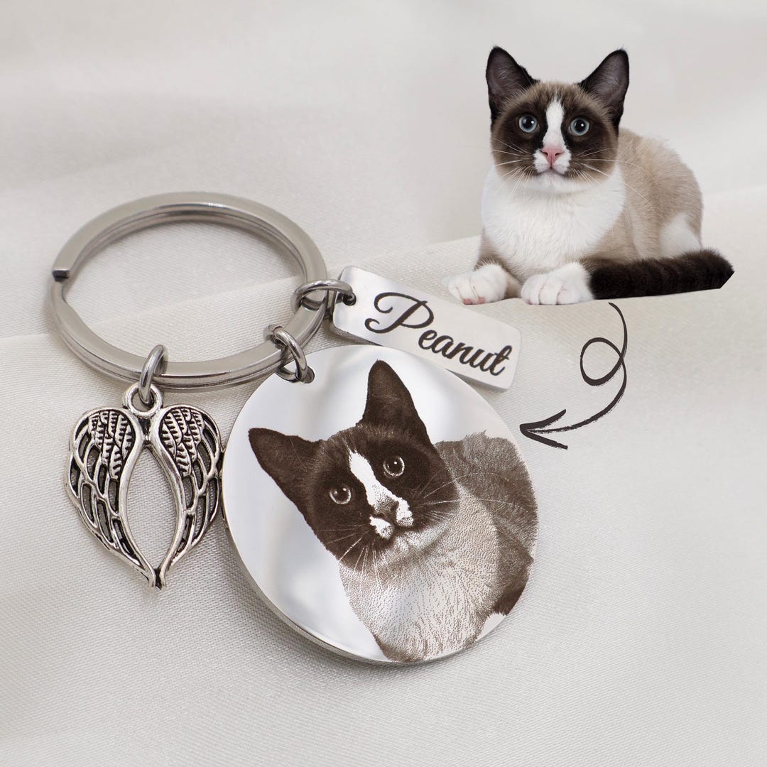 Custom Pet Portrait Keychain: Engraved Stainless Steel Pet Memorial - Etsy
