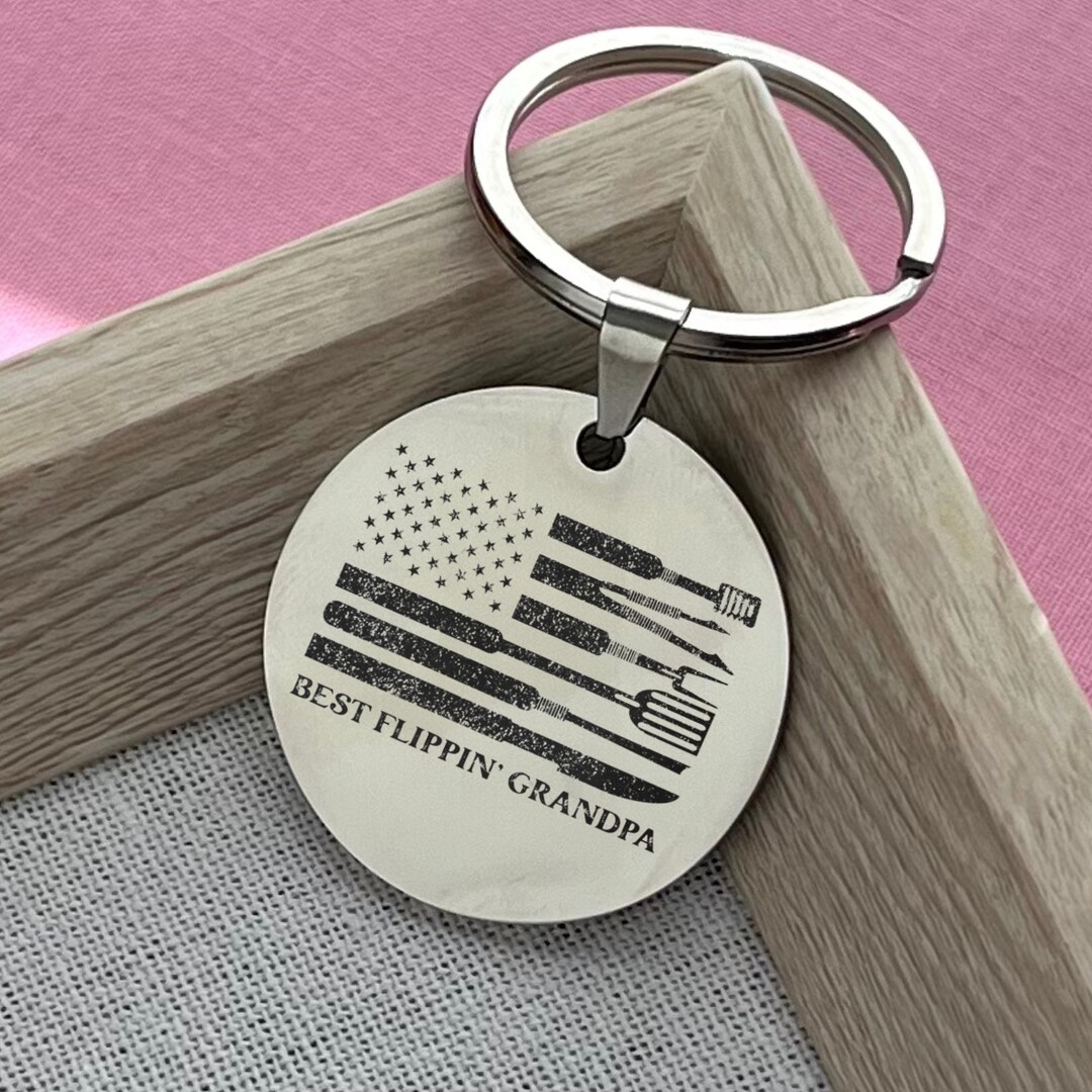 Personalized Grandpa BBQ Keychain: USA Flag Stainless Steel Gift - Etsy