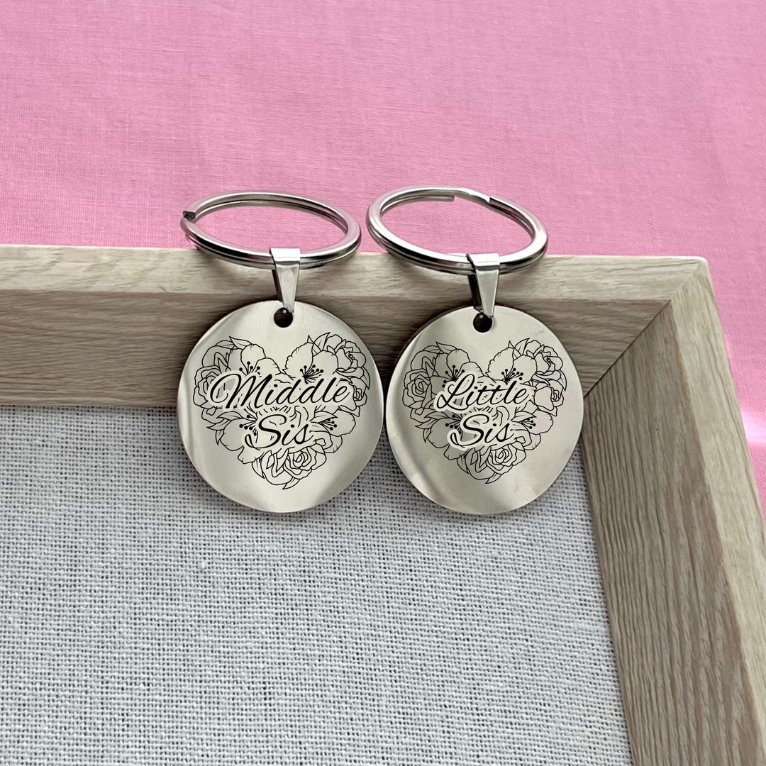 Personalized Sister Heart Keychain: Stainless Steel Sibling Gift - Etsy