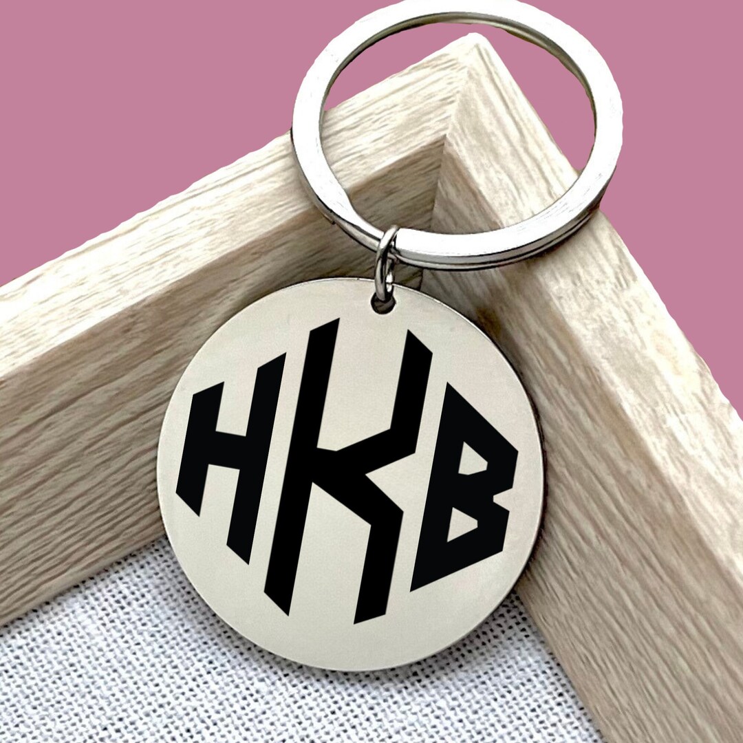 Personalized Diamond Monogram Stainless Steel Keychain: Custom Engraved ...