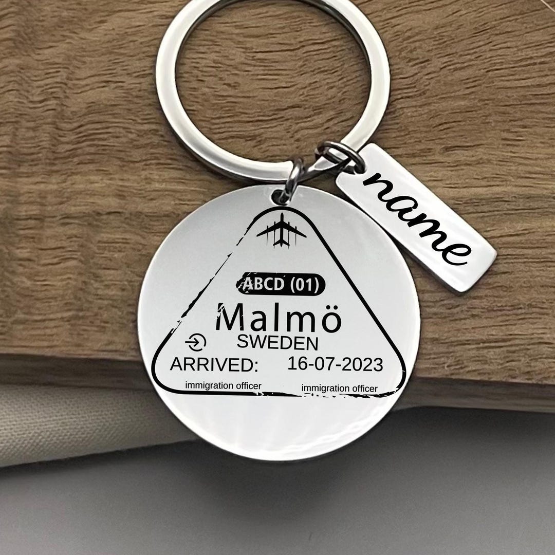 Personalized Malmo Passport Stamp Stainless Steel Keychain, Malmo Souvenir Keyring, Custom ...