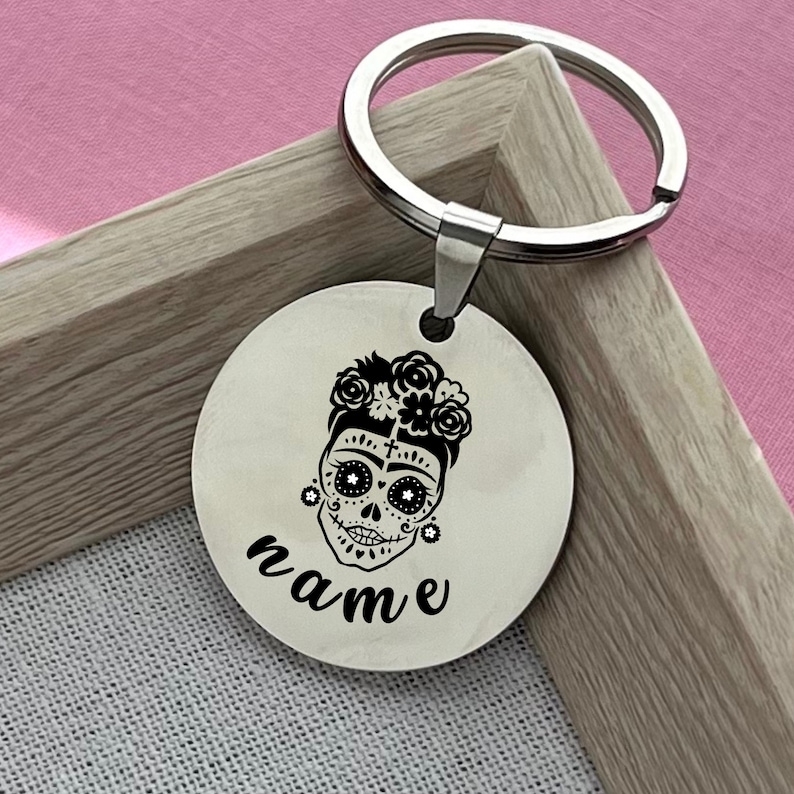 Personalized Dia De Los Muertos Skull Stainless Steel Keychain - Etsy