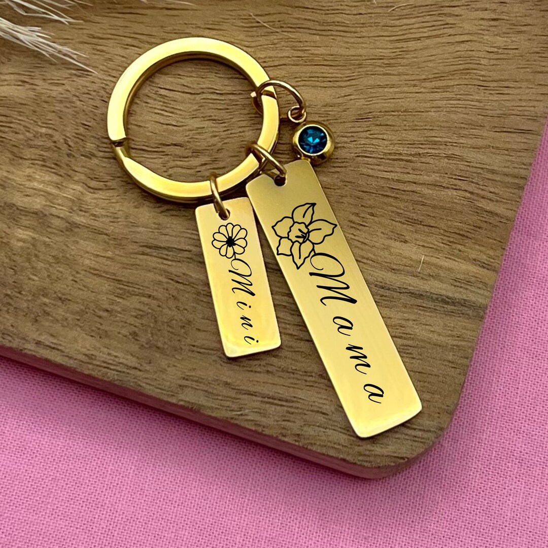 Personalized Mother Keychain - Mama Mini Birth Flower Birthstone ...