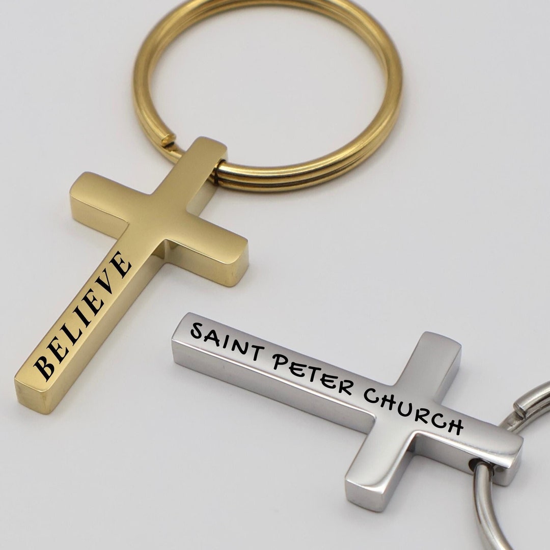 Personalized Cross Keychain: Engraved Stainless Steel Christian Gift - Etsy