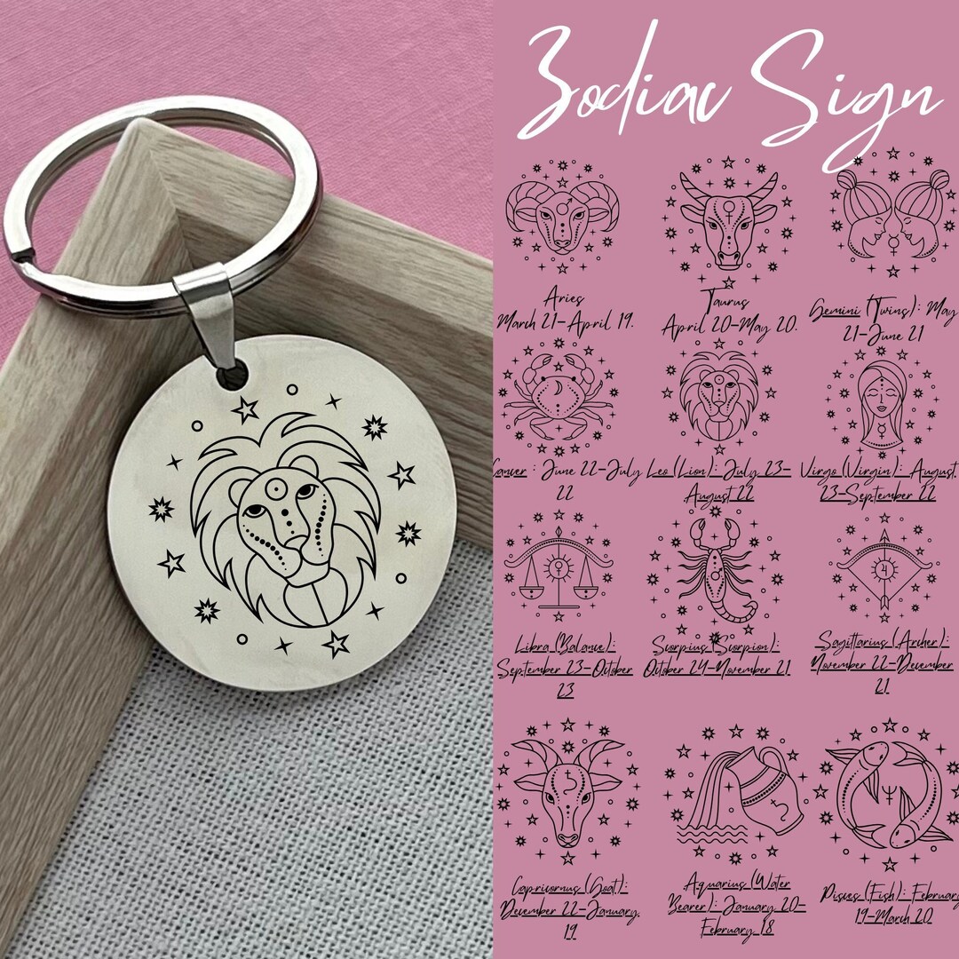 Custom Zodiac Stainless Steel Keychain - Personalized Astrology Charm ...