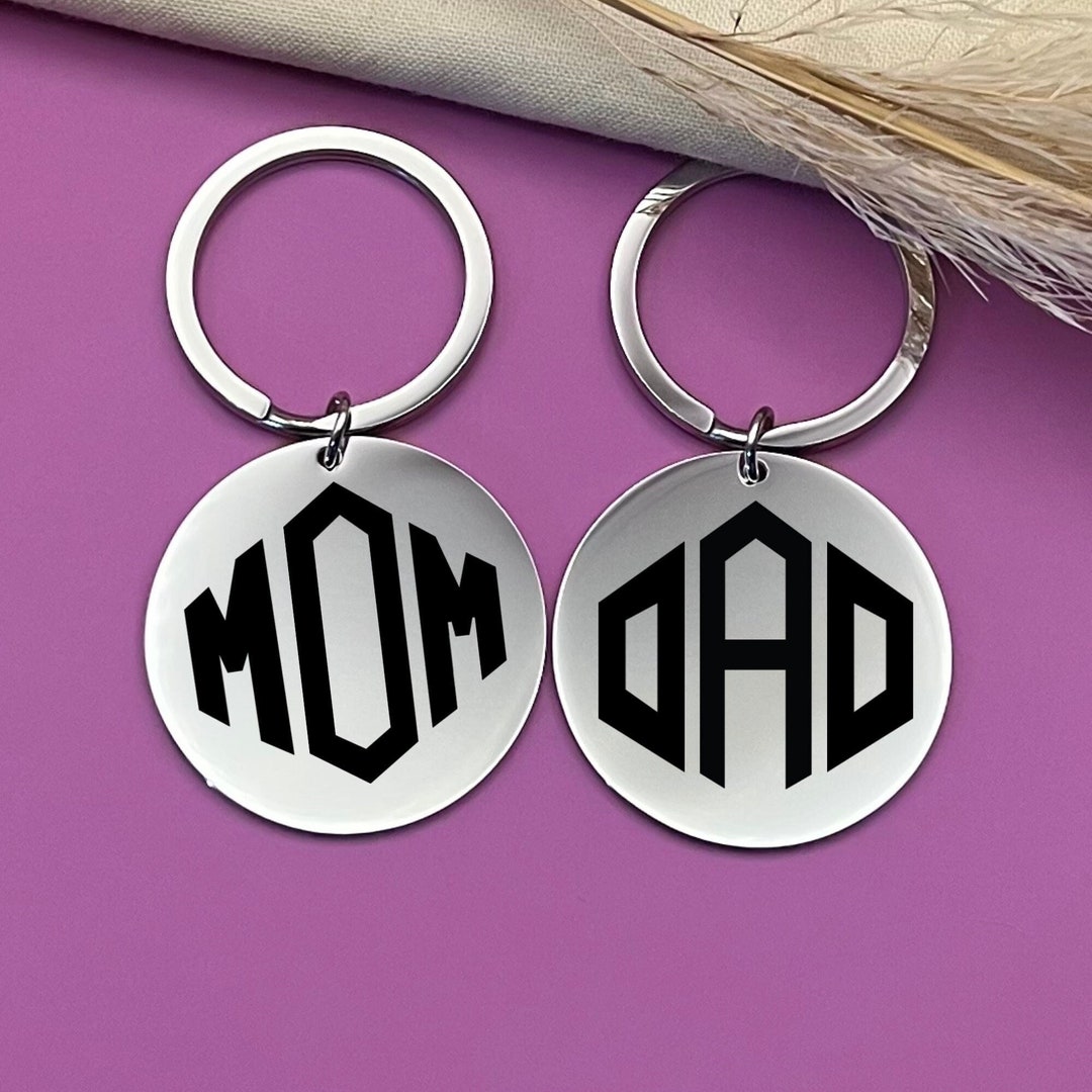 Custom Diamond Monogram Stainless Steel Keychain - Mom Dad Gift - Etsy