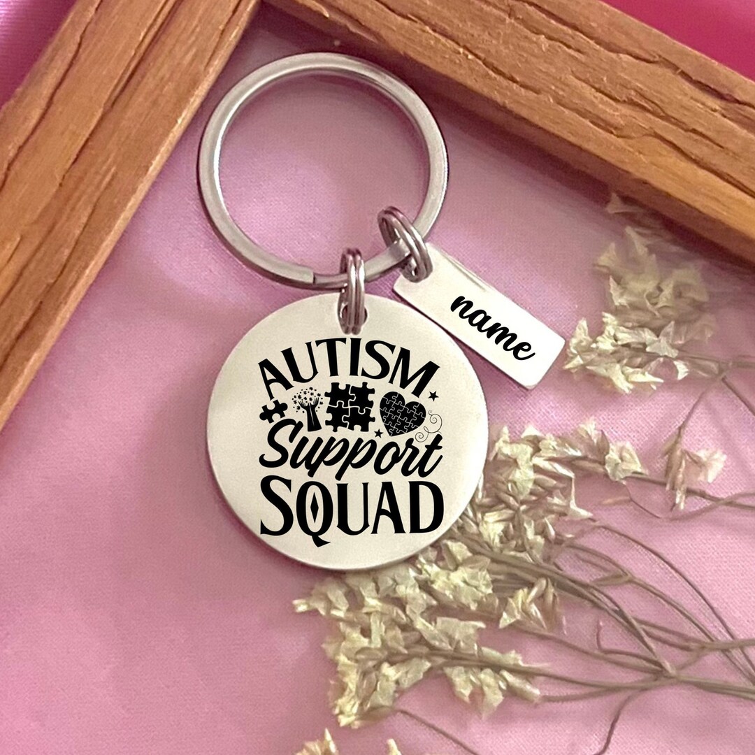Personalized Autism Support Squad Keychain: Stainless Steel Puzzle ...