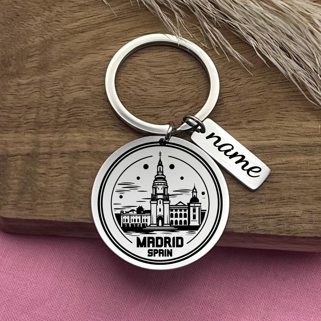 Personalized Madrid Stainless Steel Keychain - Spain Souvenir Keyring ...