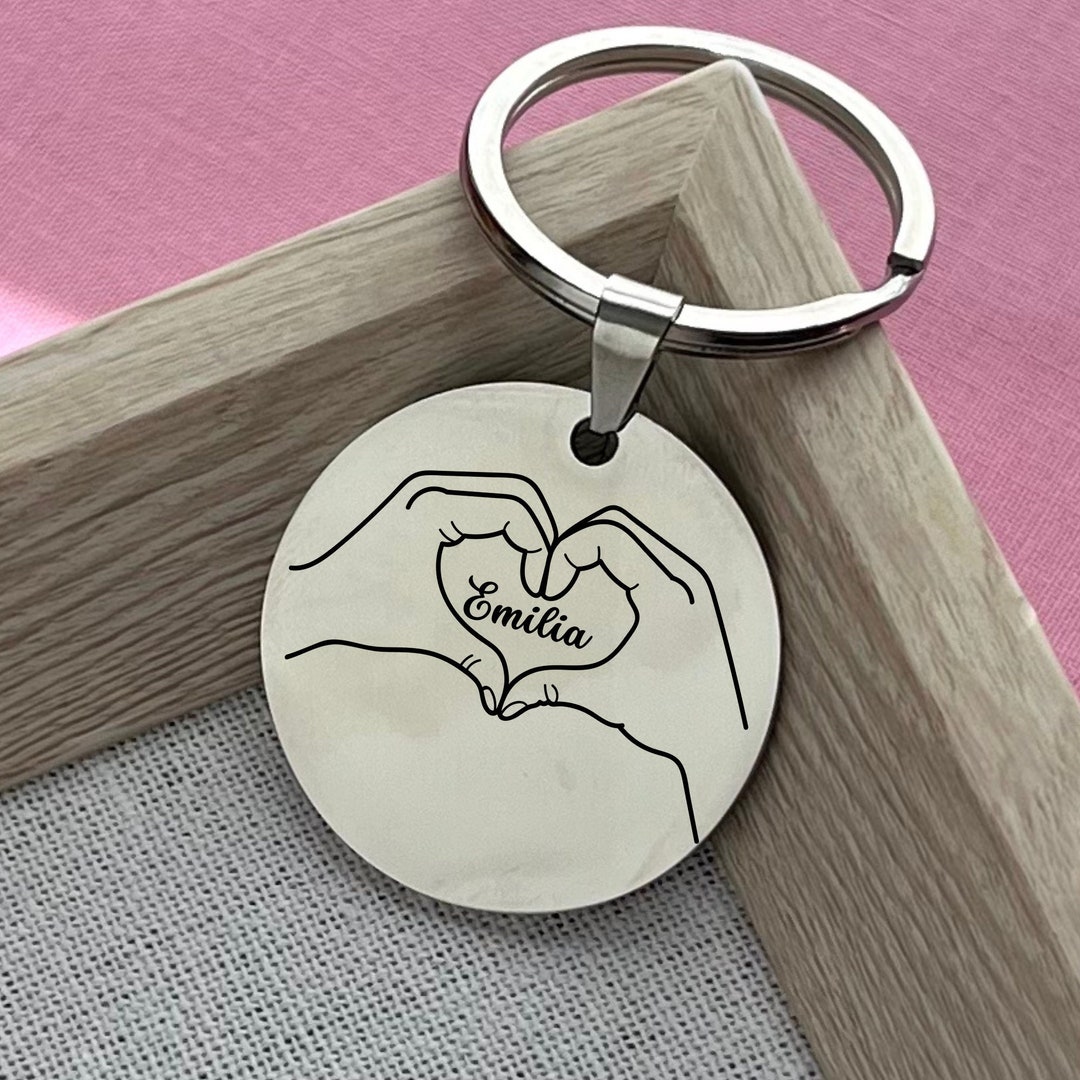 Personalized Heart Hands Keychain: Custom Stainless Steel Name Keyring ...