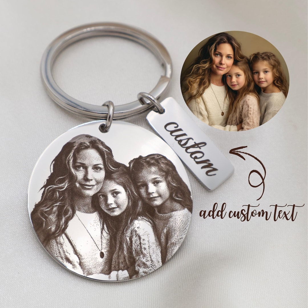 Personalized Photo Engraved Keychain: Stainless Steel Custom Portrait ...