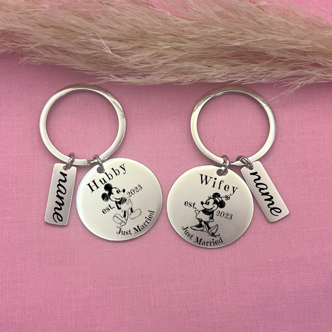 Custom Stainless Steel Hubby Wife Keychain Set - Couple Disney ...
