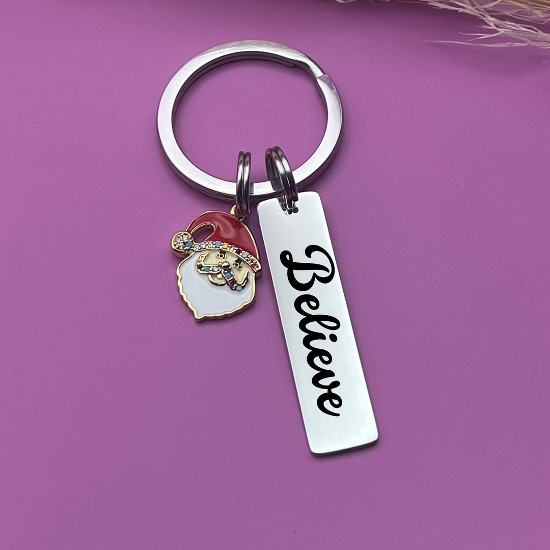 Personalized Believe Stainless Steel Keyring - Custom Santa Keychain ...