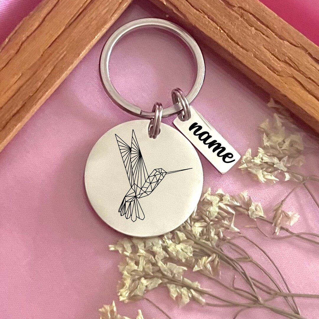 Personalized Geometric Hummingbird Keychain: Custom Stainless Steel ...