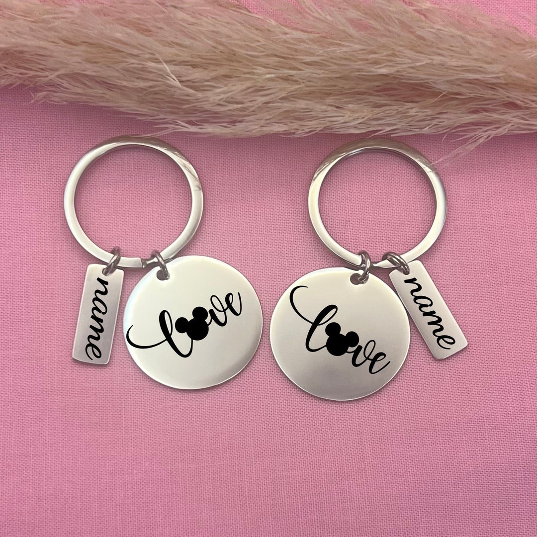 Personalized Love Disney Keychain Set - Couple Love Stainless Steel ...
