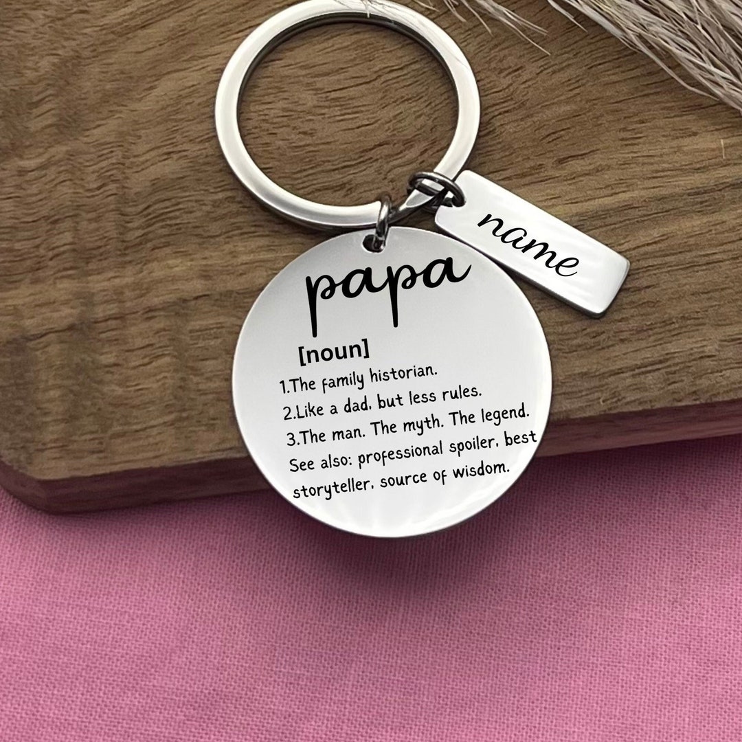 Personalized Papa Definition Keychain: Engraved Stainless Steel Keyring ...