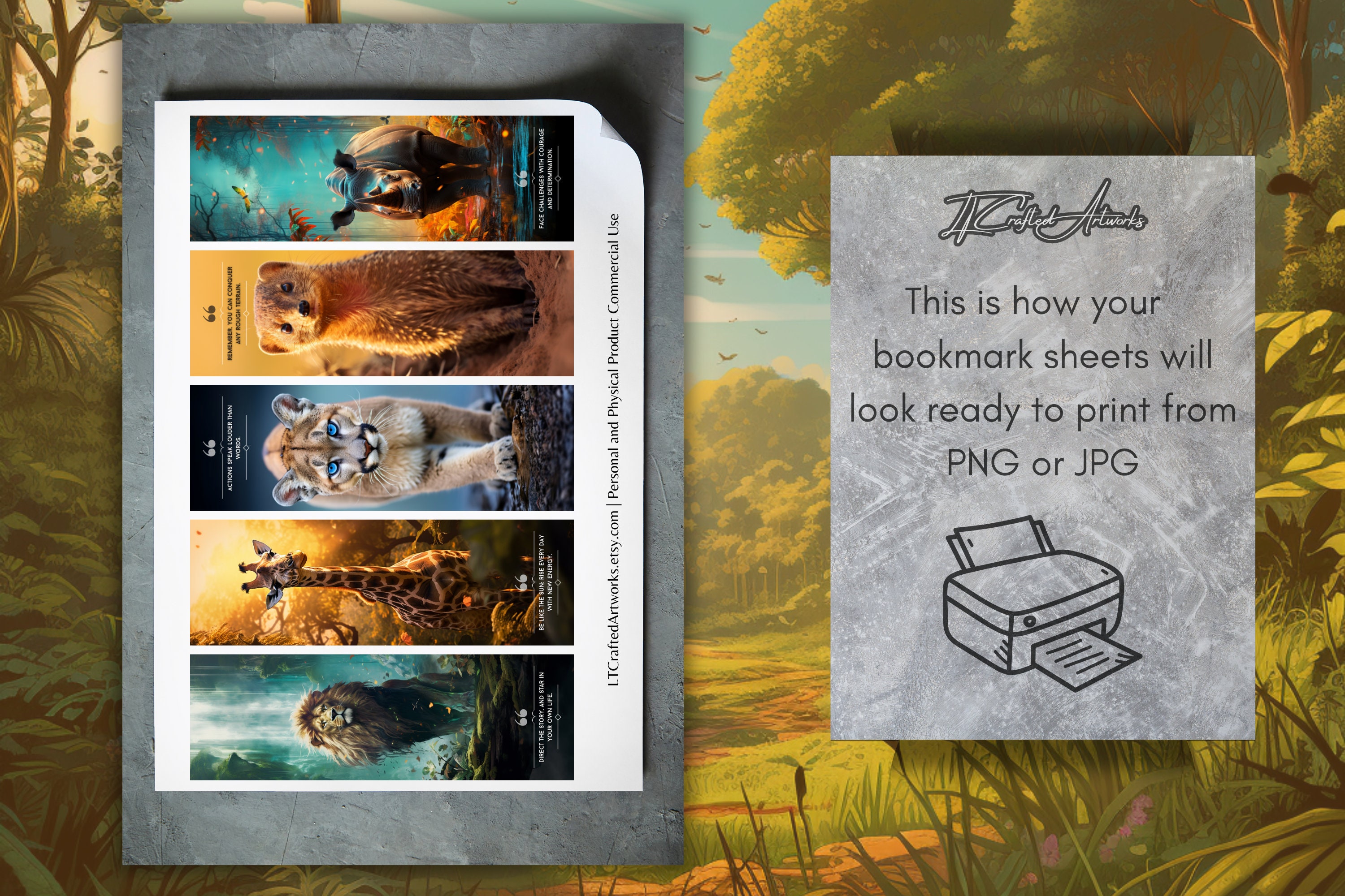 15 Printable Bookmarks Savannah Animals Wildlife | Motivational Quotes ...