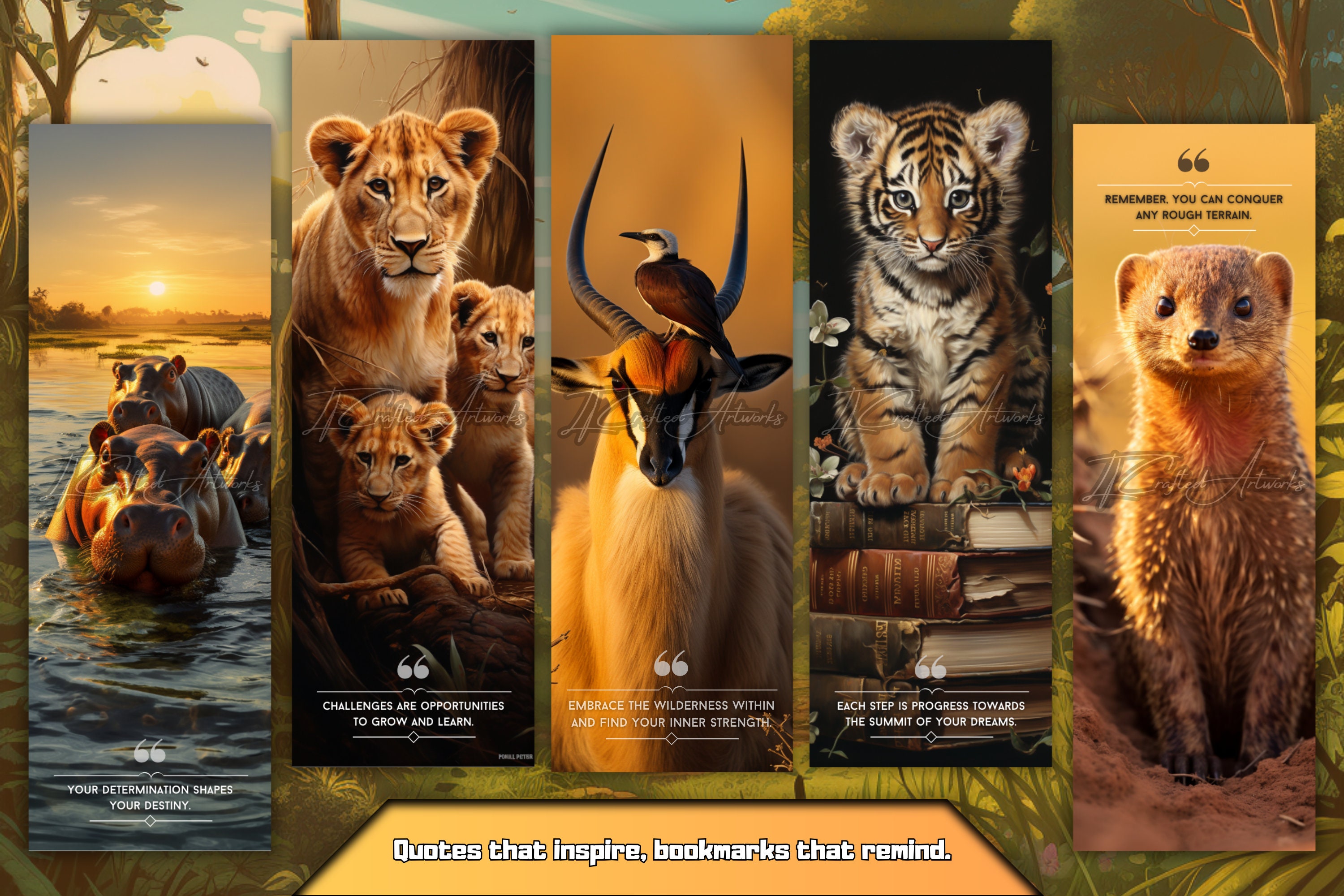 15 Printable Bookmarks Savannah Animals Wildlife | Motivational Quotes ...