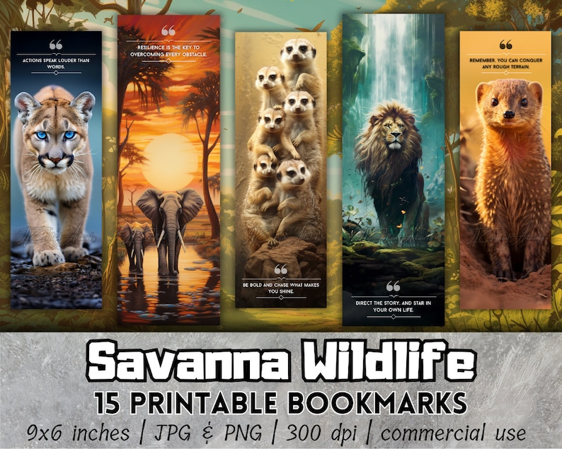 15 Printable Bookmarks Savannah Animals Wildlife | Motivational Quotes ...