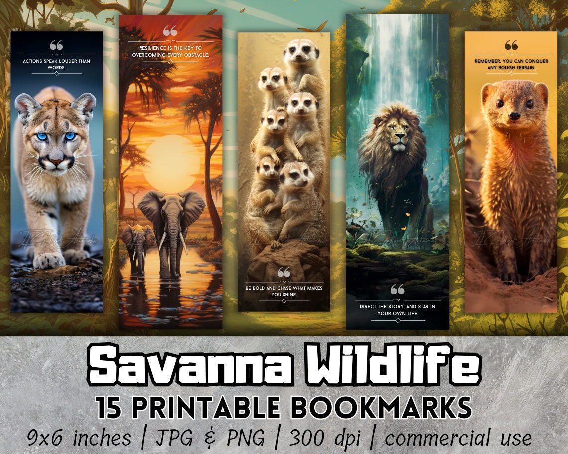 15 Printable Bookmarks Savannah Animals Wildlife | Motivational Quotes ...