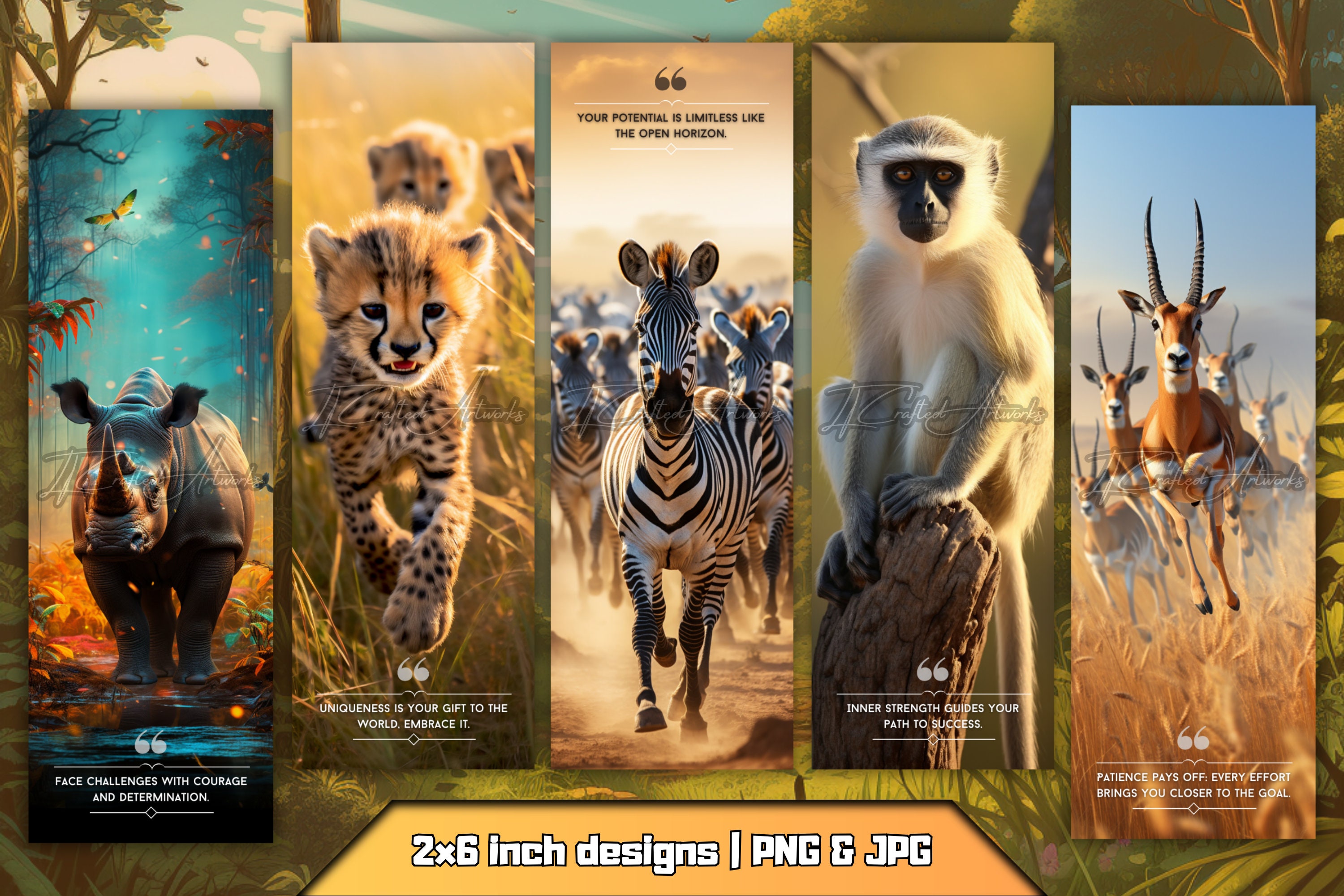 15 Printable Bookmarks Savannah Animals Wildlife | Motivational Quotes ...
