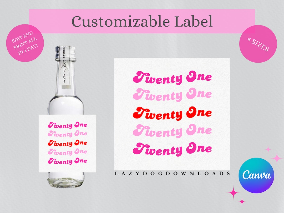 Printable Customizable Repeat Retro Alcohol Label -canva, 21st Birthday ...