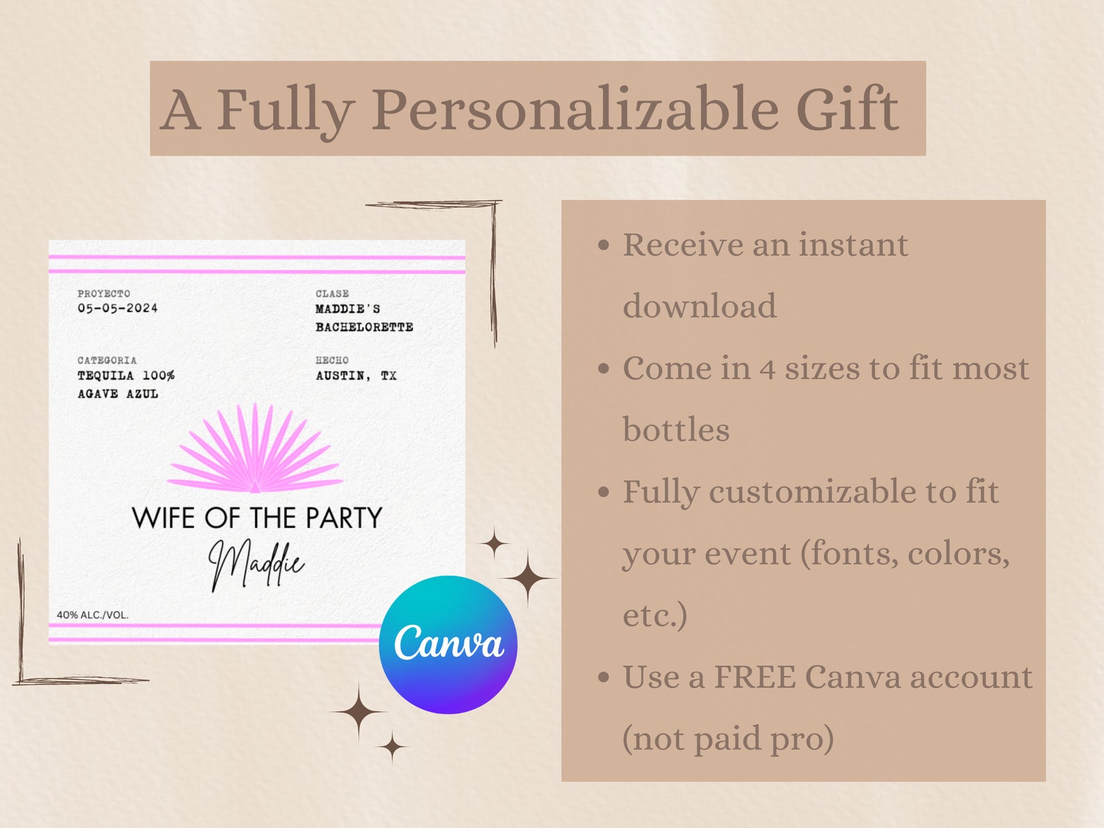 Printable Customizable Casamigos Label - Canva, Tequila Label, Wife of ...
