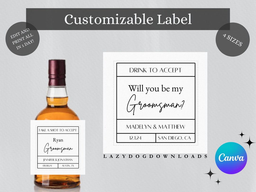 Customizable Groomsman Proposal Alcohol Label- Canva, Groomsmen Whiskey ...