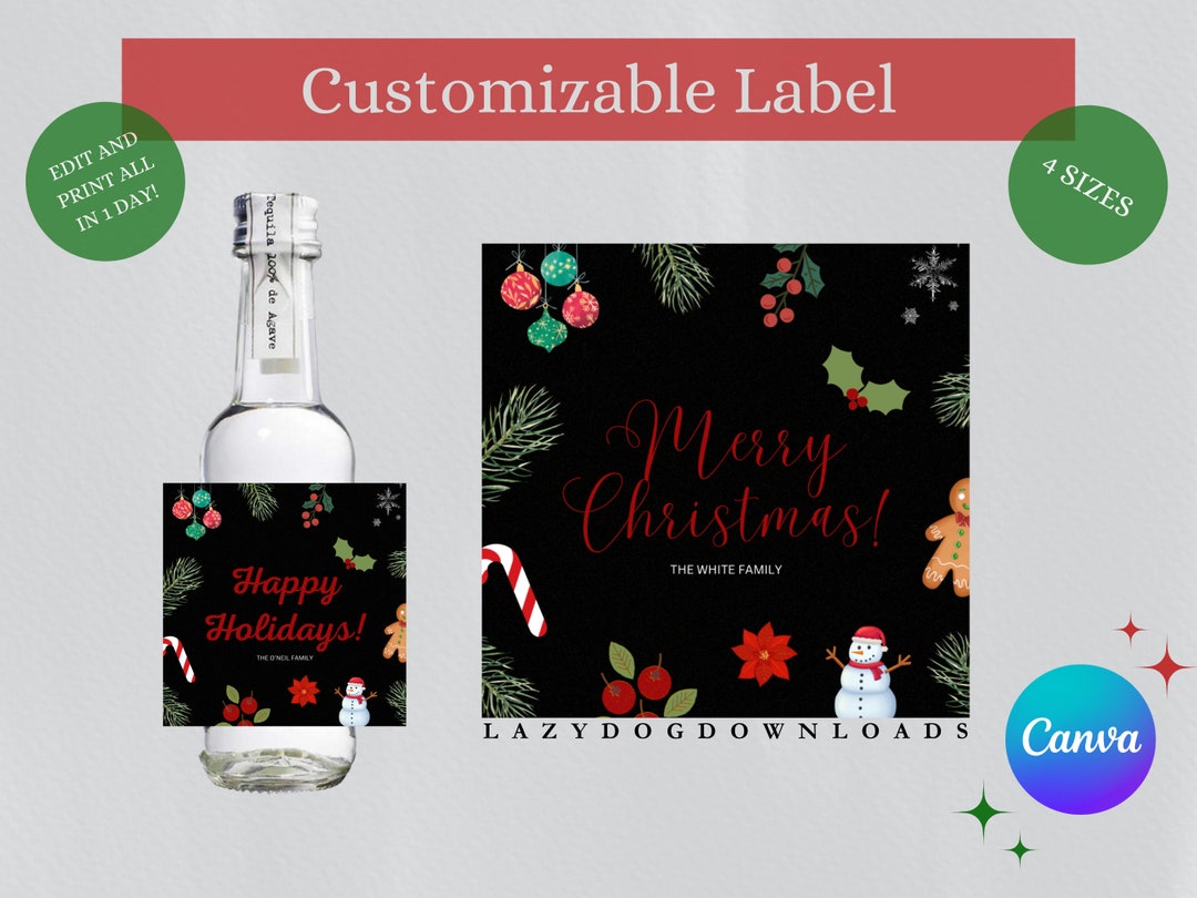 Printable Customizable Christmas Alcohol Liquor Label- Christmas Party ...