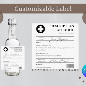 Printable Custom Prescription Alcohol Label/funny Graduation Gift ...