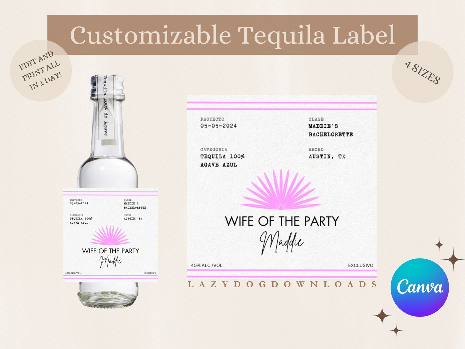 Printable Customizable Casamigos Label - Canva, Tequila Label, Wife of ...