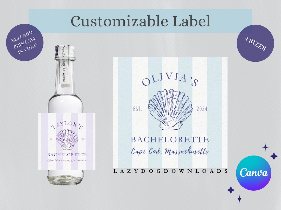 Printable Customizable Coastal Inspired Alcohol Label -canva ...