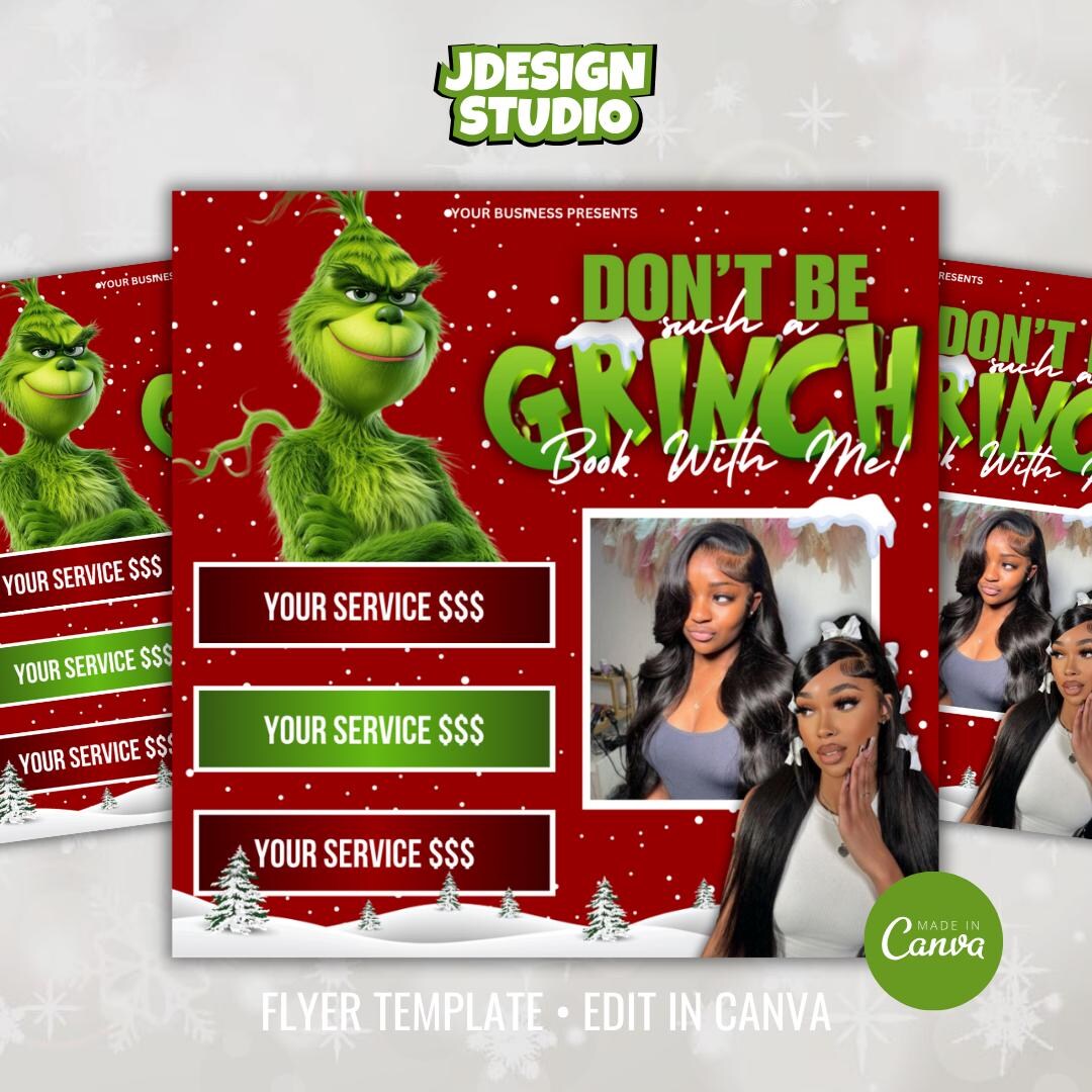 Editable Grinch Christmas Flyer Template (canva) - Etsy UK