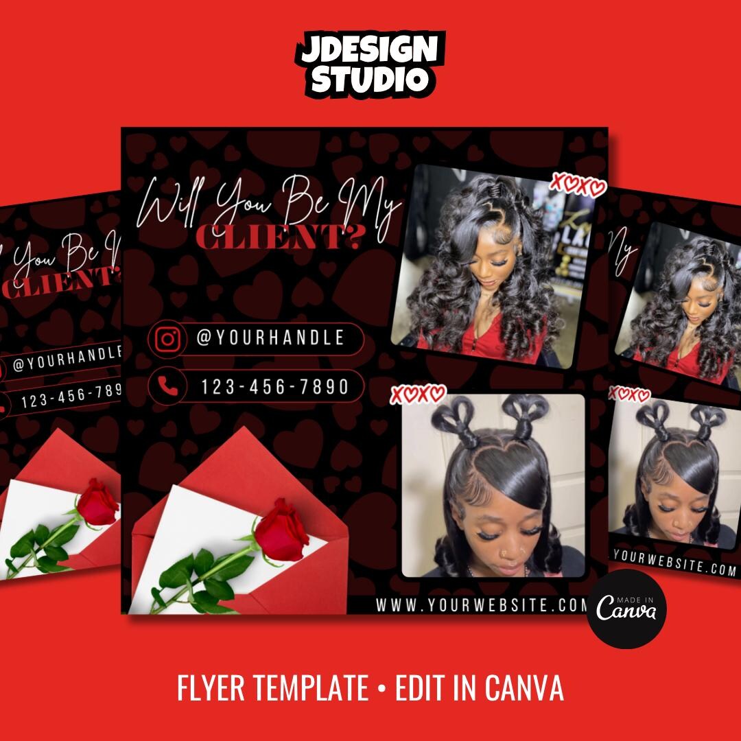 Will You Be My Client Editable Template, Valentines Day Flyer, Hair ...