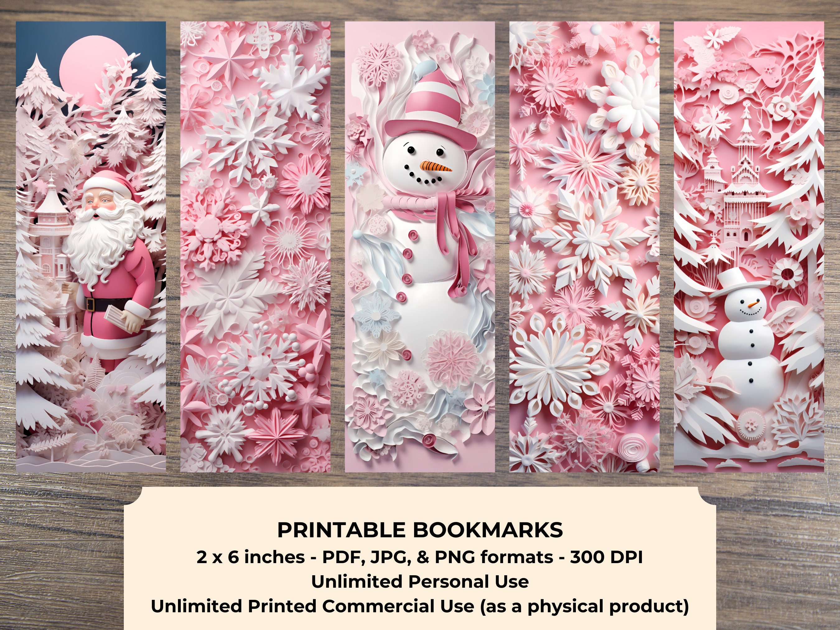 3D Pink Christmas PRINTABLE Bookmarks 20 Digital Download - Etsy